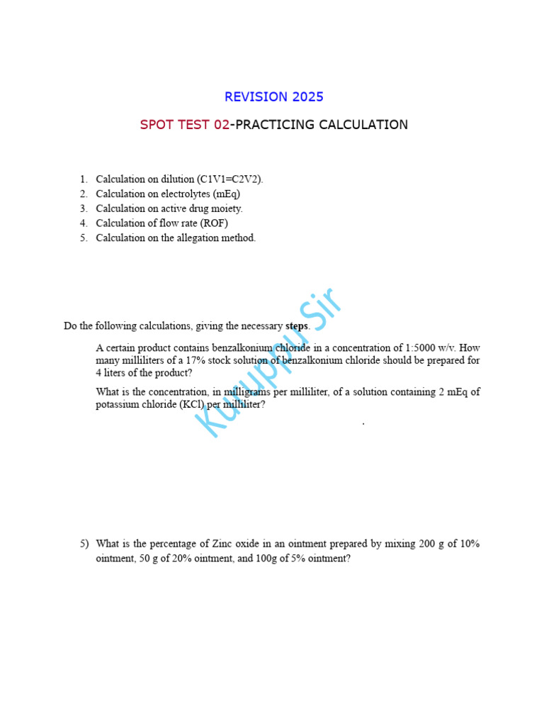 Spot Test 02 - Practising Calculation | PDF