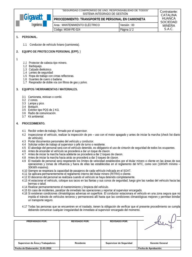 Mgw-Pe-024 Transporte de Personal en Camioneta | PDF | Vehículos | Transporte