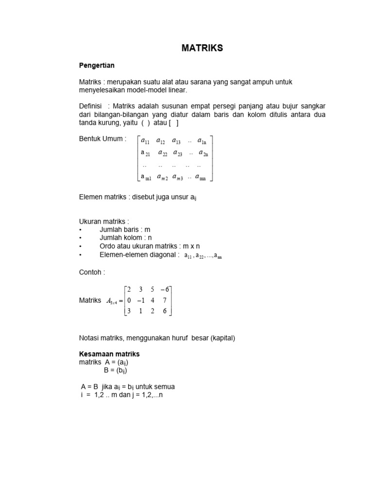 Bab-01 (Matriks-Macam Matriks-Operasi Matriks) by Wikaria Gazali | PDF