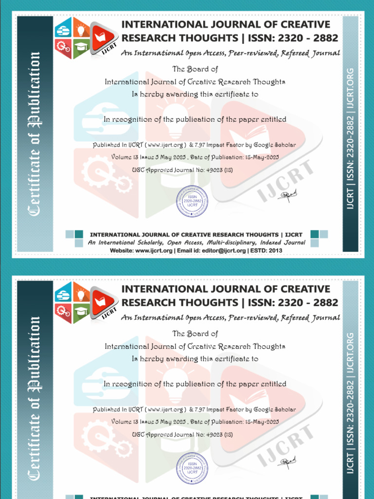 Ijcrt Certificate Ijcrt 286879 | PDF | Academic Journal | Information Science