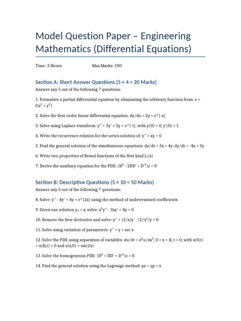 Engineering Mathematics: Differential Equations | PDF