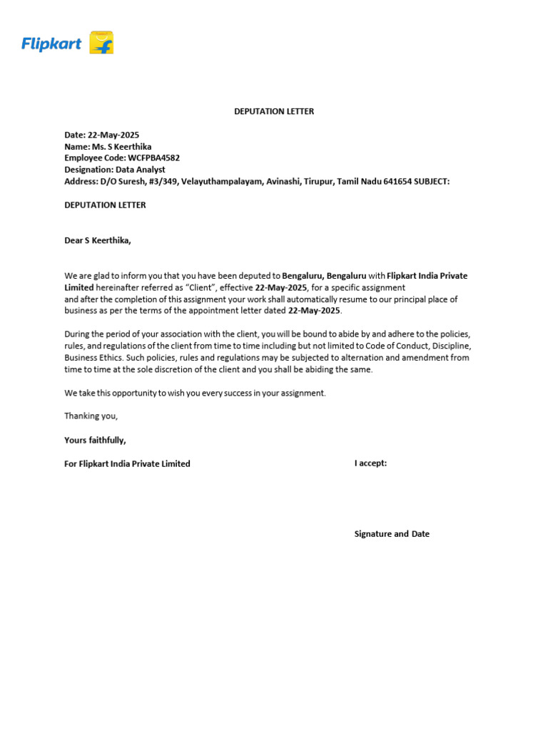 Keerthika (WCFPBA4582) - Appointment Letter With Deputation - New PDF ...