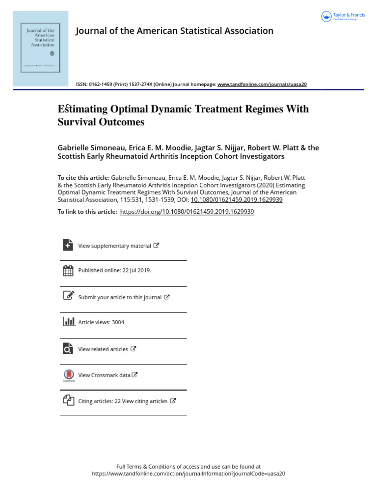 Estimating Optimal Dynamic Treatment Regimes With Survival Outcomes | PDF | Estimator ...