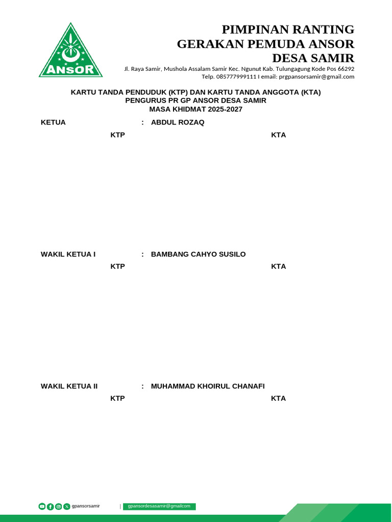 11 Dan 12-Gpansorsamir-Fotokopi KTP Dan E-KTA Pengurus PR GP Ansor Samir | PDF