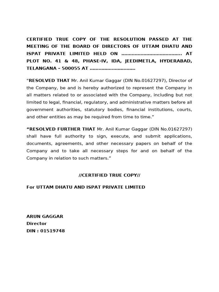 Board Resolution For Authorization | PDF