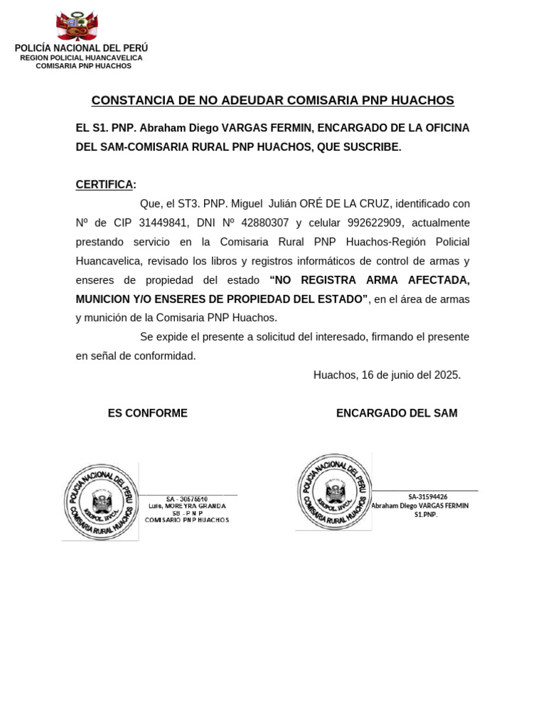 Constancia de No Adeudar | PDF