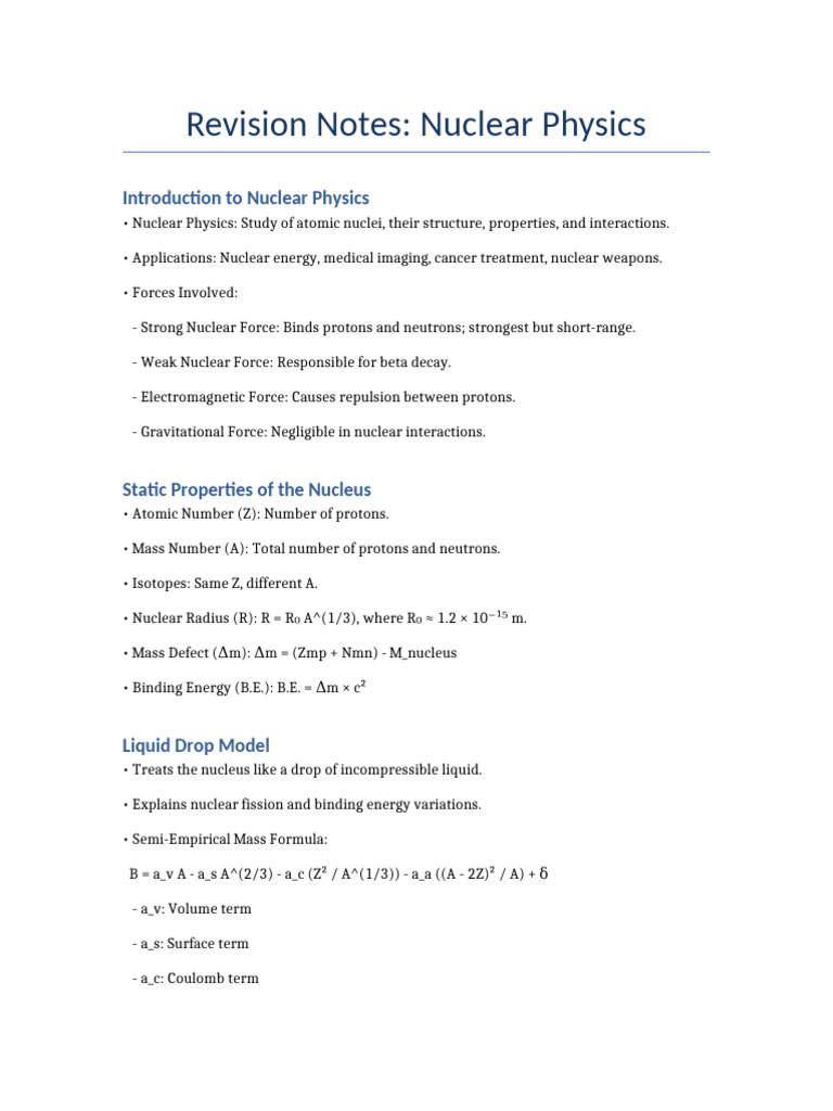 Nuclear Physics Overview and Applications | PDF | Atomic Nucleus ...