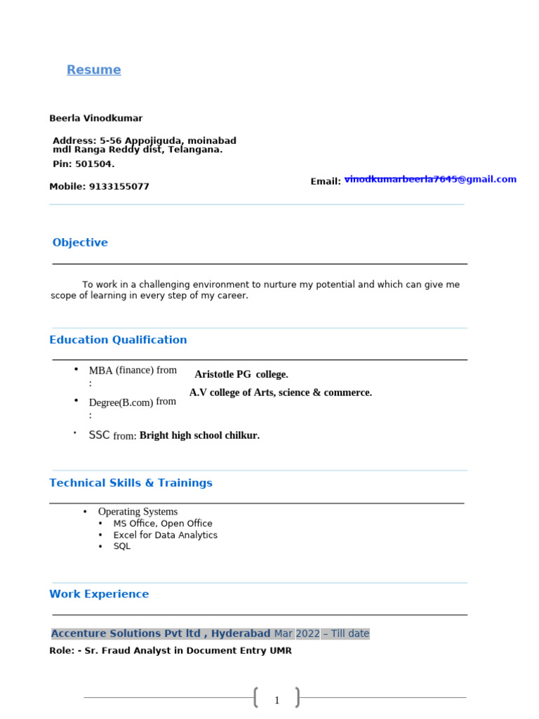 Vinodkumar Beerla - Updated Resume | PDF | Data Analysis | Audit