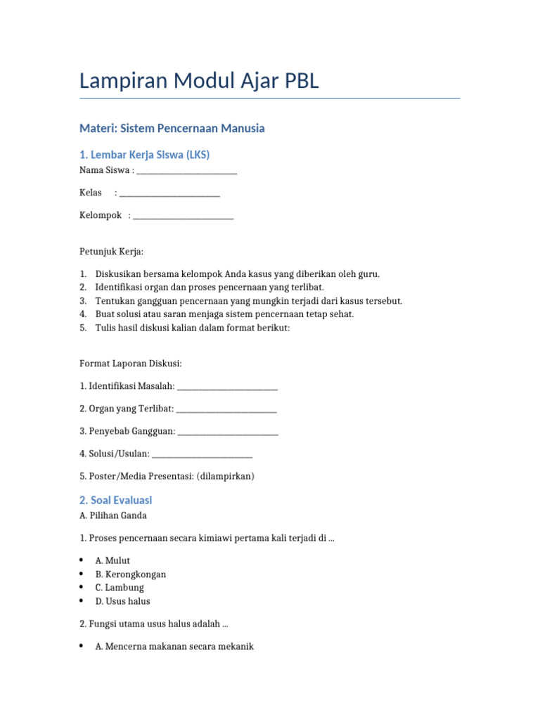 Lampiran Modul Pencernaan Manusia PBL | PDF