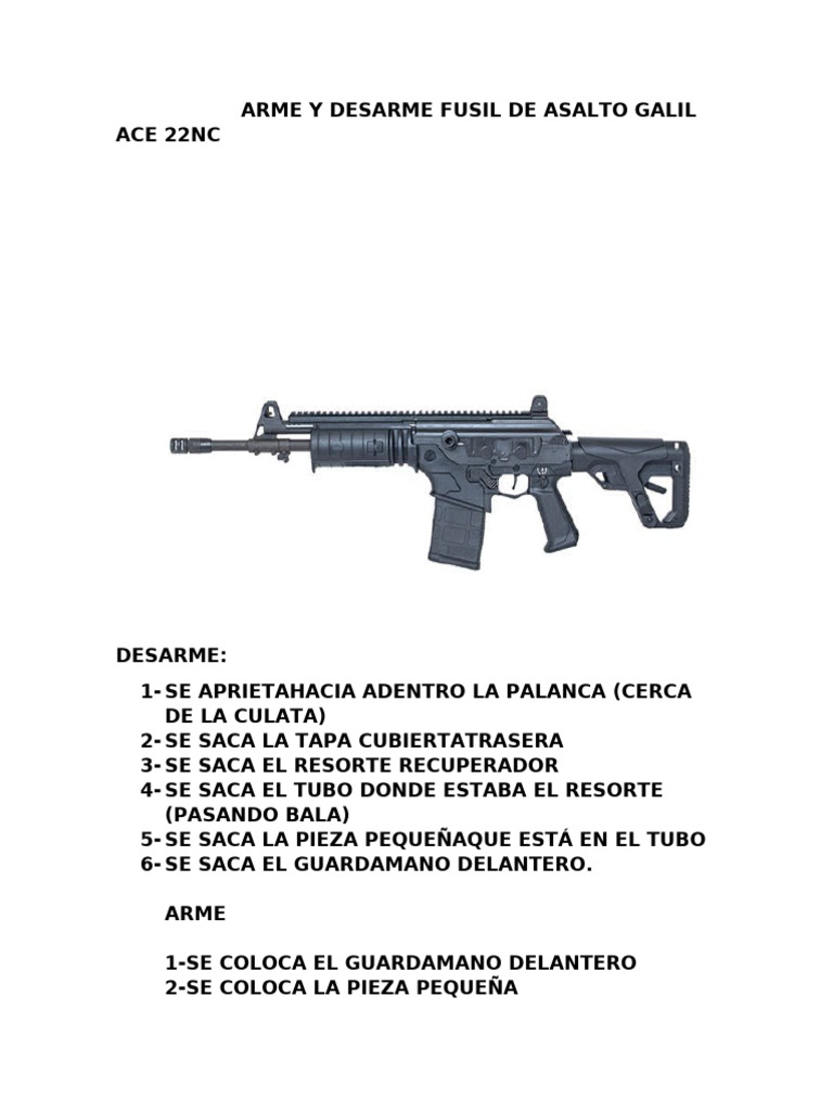 Arme y Desarme Fusil de Asalto Galil Ace 22 NC | PDF