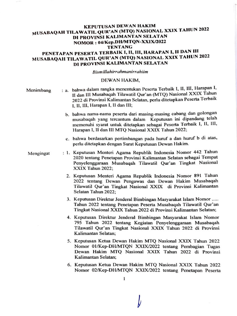 SK Juara MTQN Xxix Kalsel | PDF