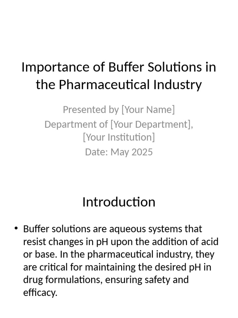 Role of Buffers in Pharmaceuticals | PDF