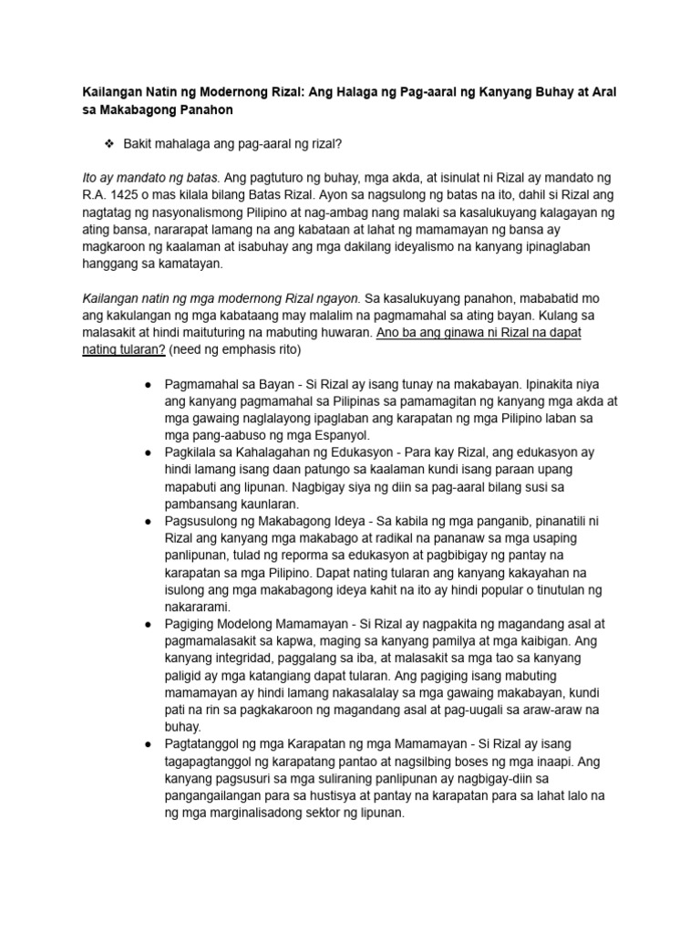 Kailangan Natin NG Modernong Rizal: Ang Halaga NG Pag-Aaral NG Kanyang Buhay at Aral Sa ...