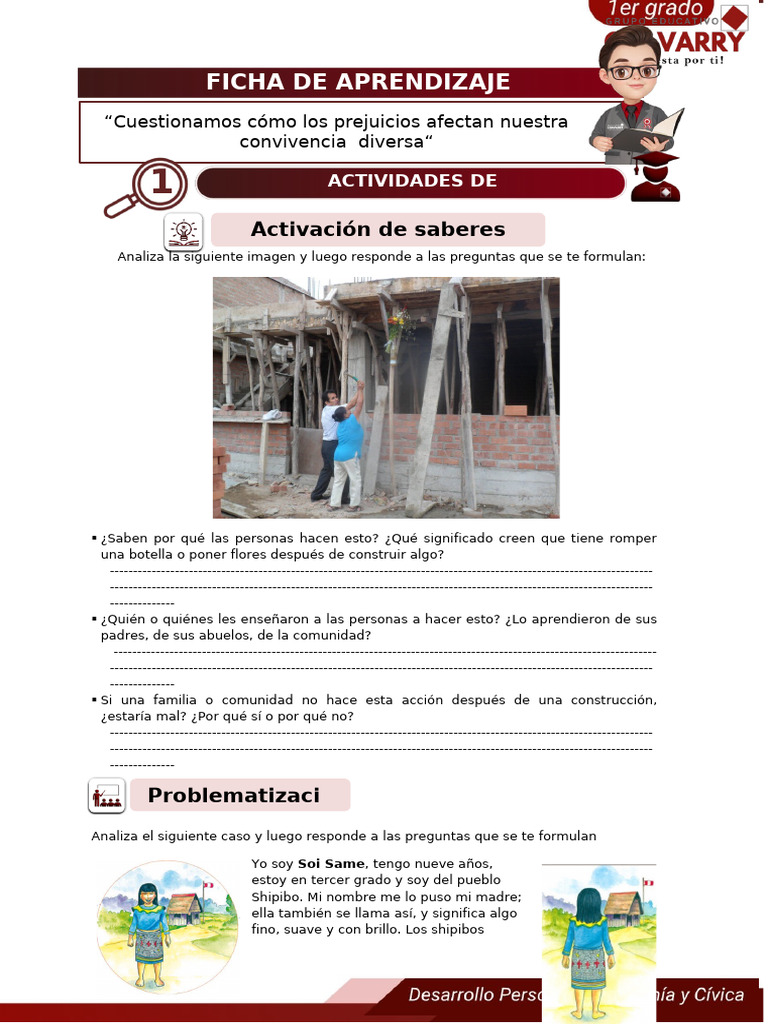 Ficha N°1 - 1° GRADO - DPCC | PDF | Tradiciones | Sociedad