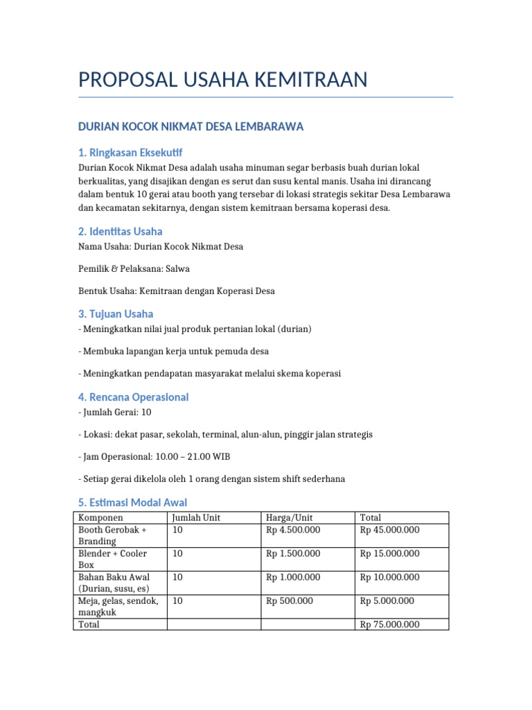 Proposal Kemitraan Durian Kocok | PDF