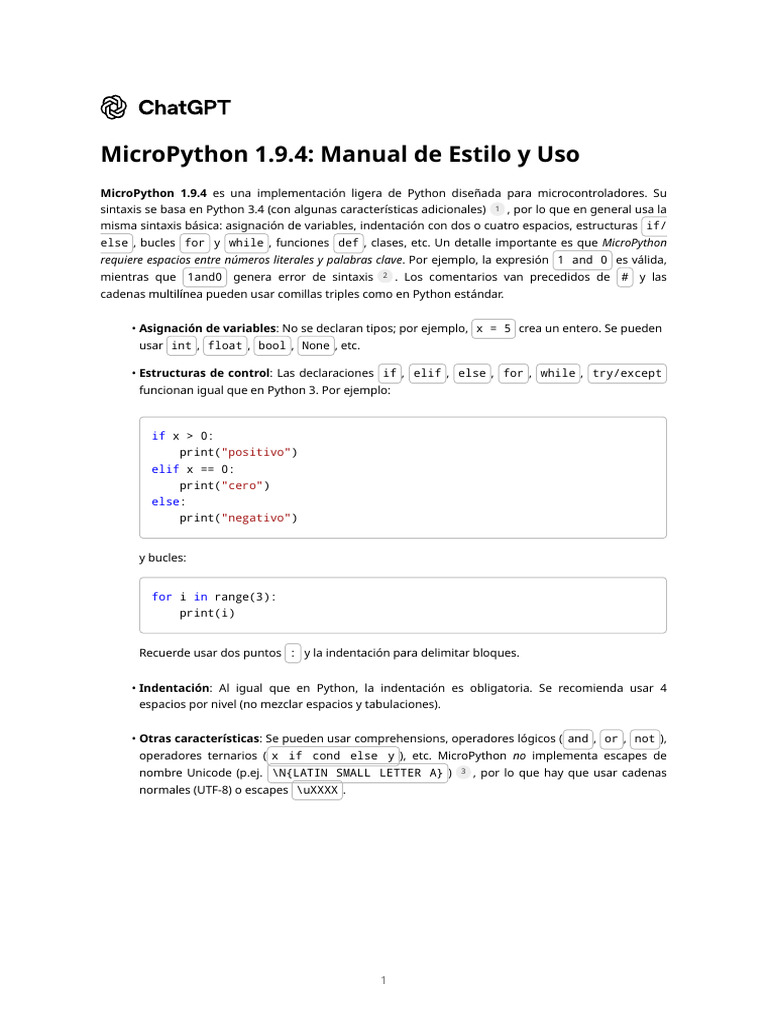 MicroPython 1.9.4 - Manual de Estilo y Uso | PDF | Python (lenguaje de programación ...