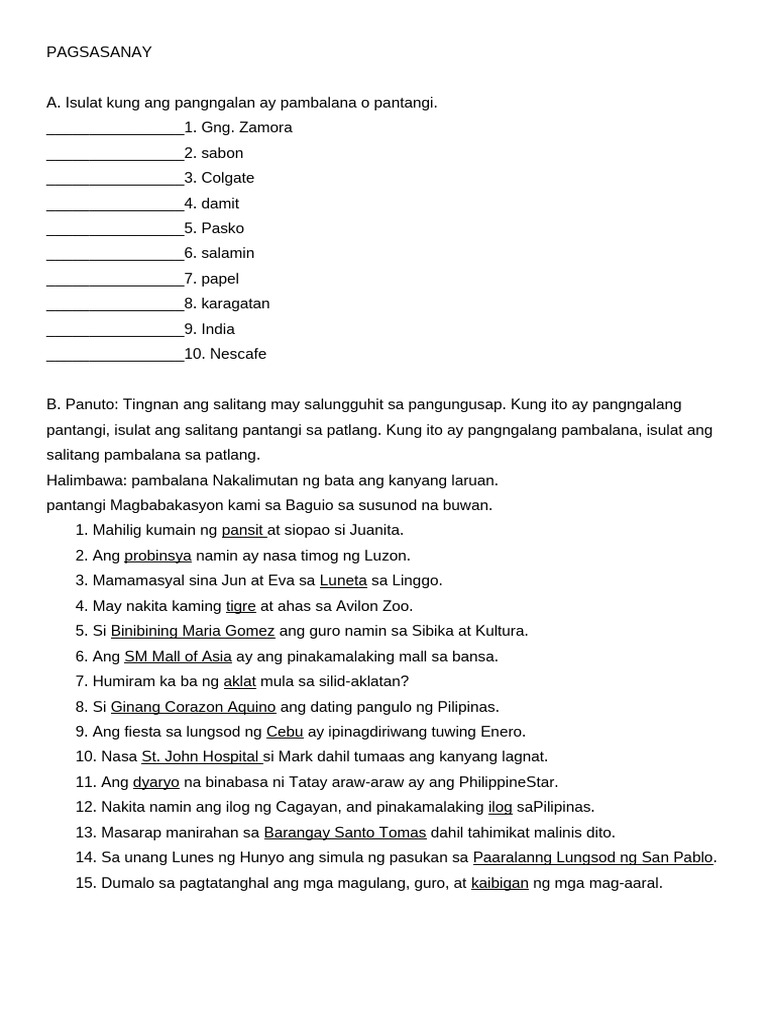 PAGSASANAY Pambalana-Pantangi | PDF