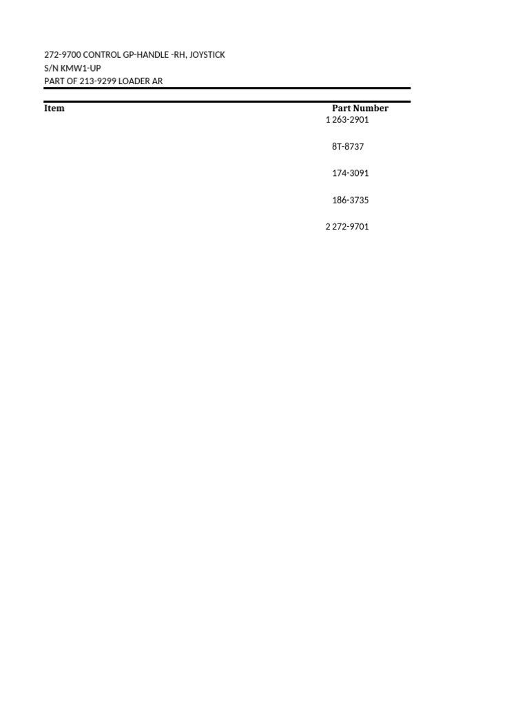 272-9700 Control Gp-Handle - RH, Joystick | PDF