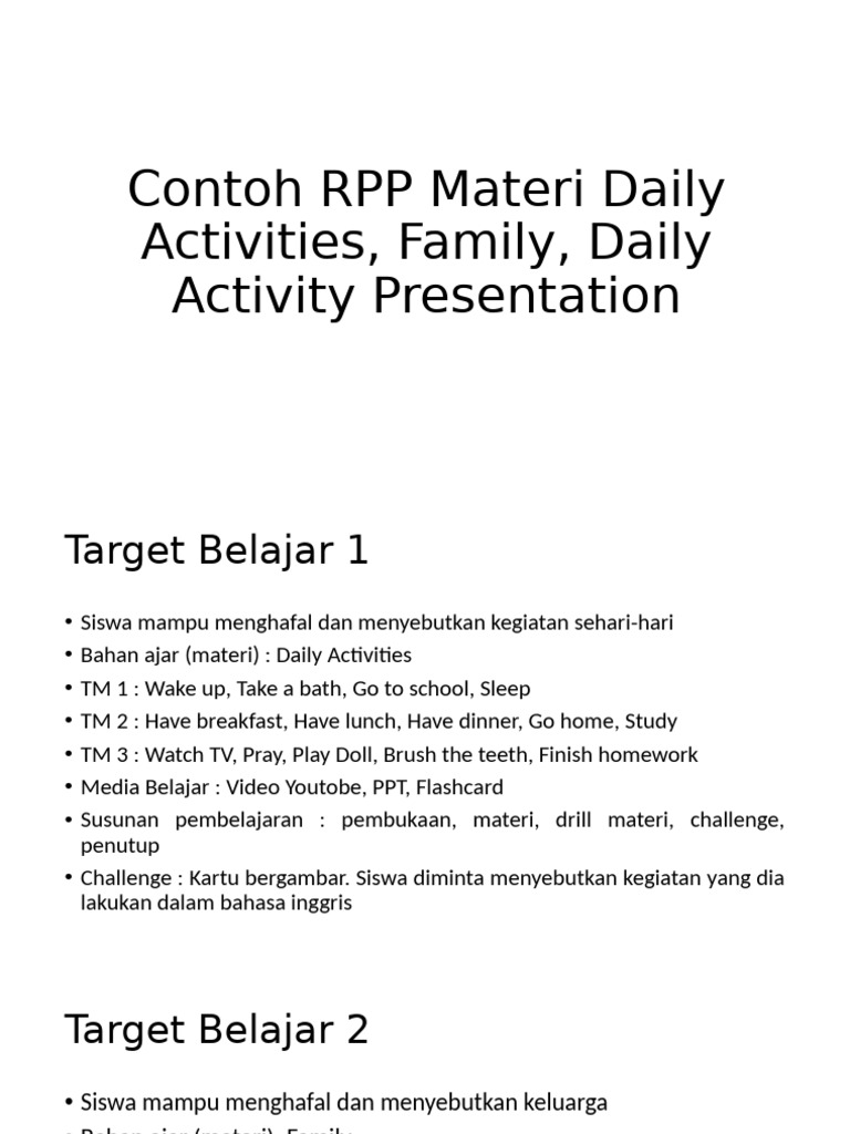 Contoh RPP Materi Daily Activities | PDF