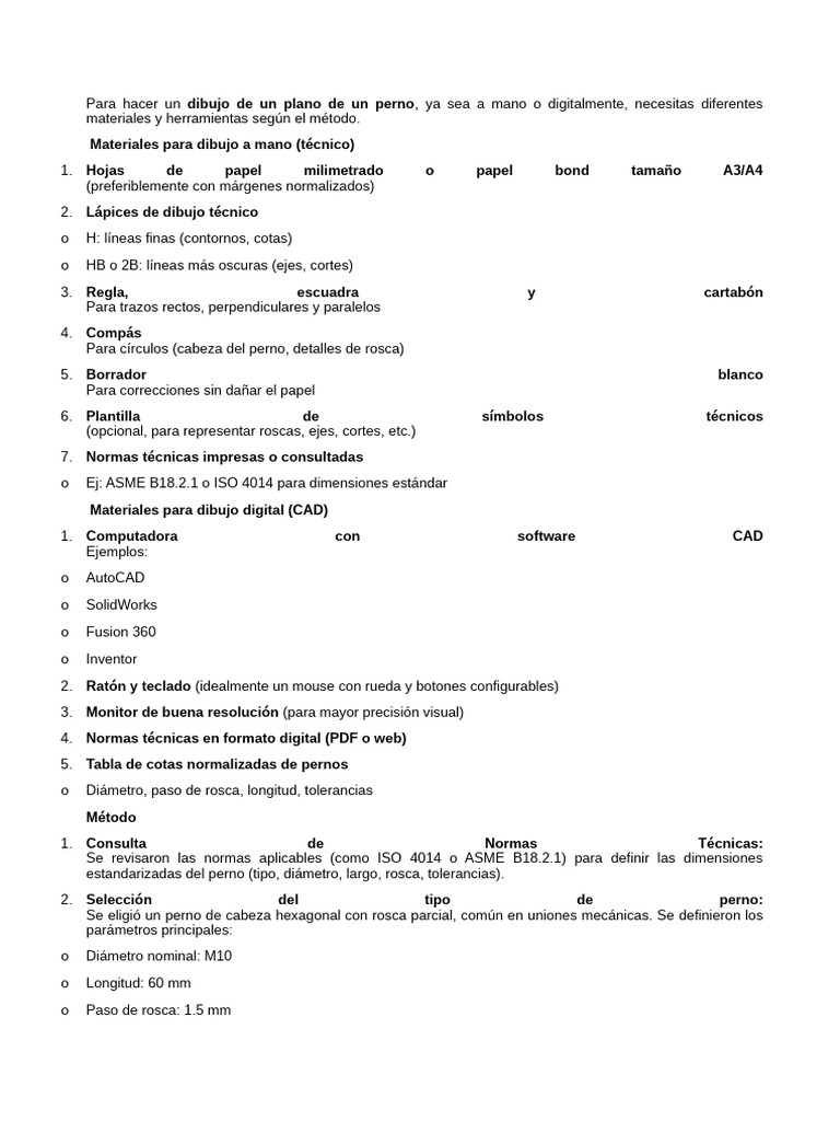 Para Hacer Un Dibujo de Un Plano de Un Perno | PDF | Tornillo | Dibujo
