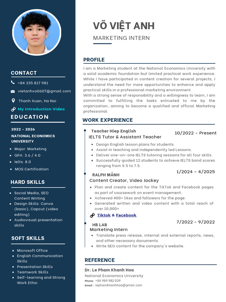 Võ Việt Anh - CV Marketing Intern English Version | PDF | Human ...