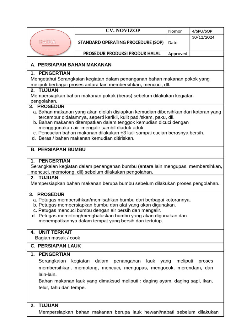 SOP-produksi Produk Halal | PDF