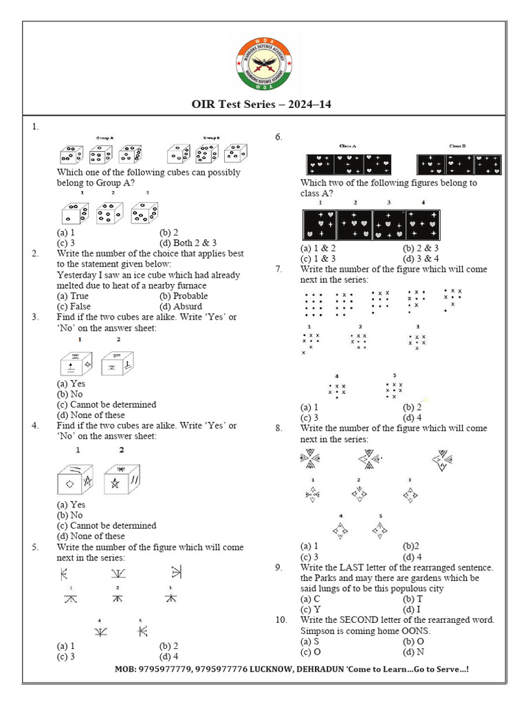 SSB OIR Test Practice Questions 2024 | PDF | Chess Theory | Chess Openings