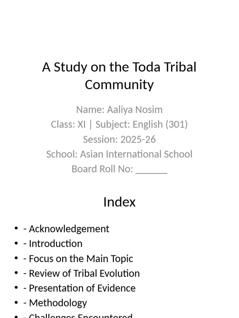 Toda Tribe Project Class11 English | PDF