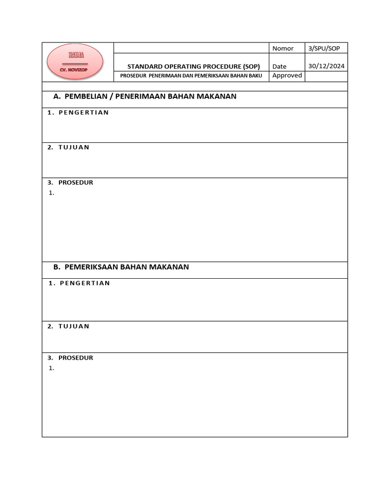 SOP-Penerimaan & Pemeriksaan Bahan Baku | PDF