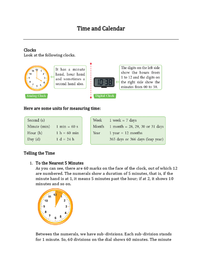 Class 4 Time and Calaender | PDF | Hour