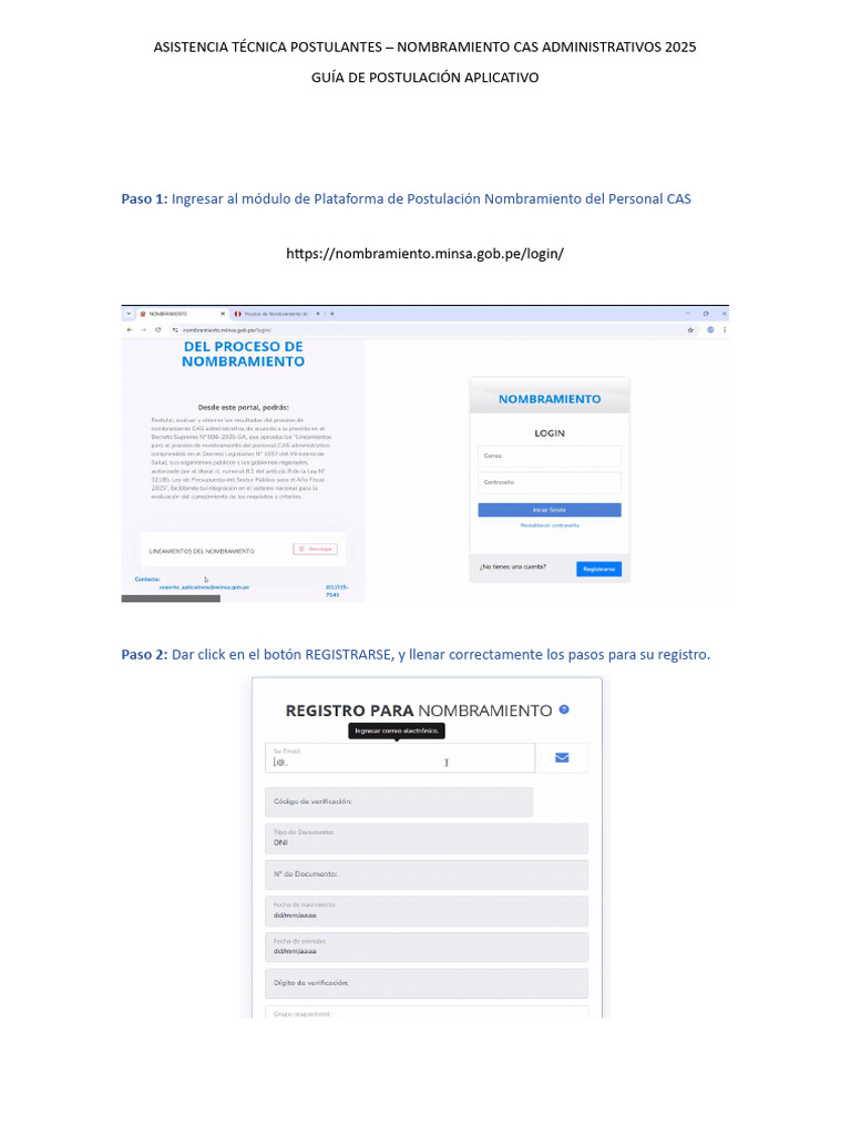 Guia Registro Postulacion Cas Administrativo Nombramiento 2025 | PDF