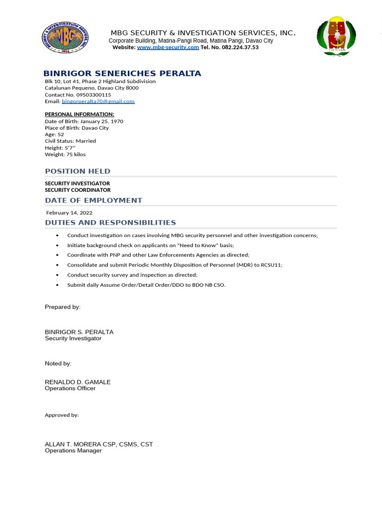 MBG Security Investigator Profile | PDF