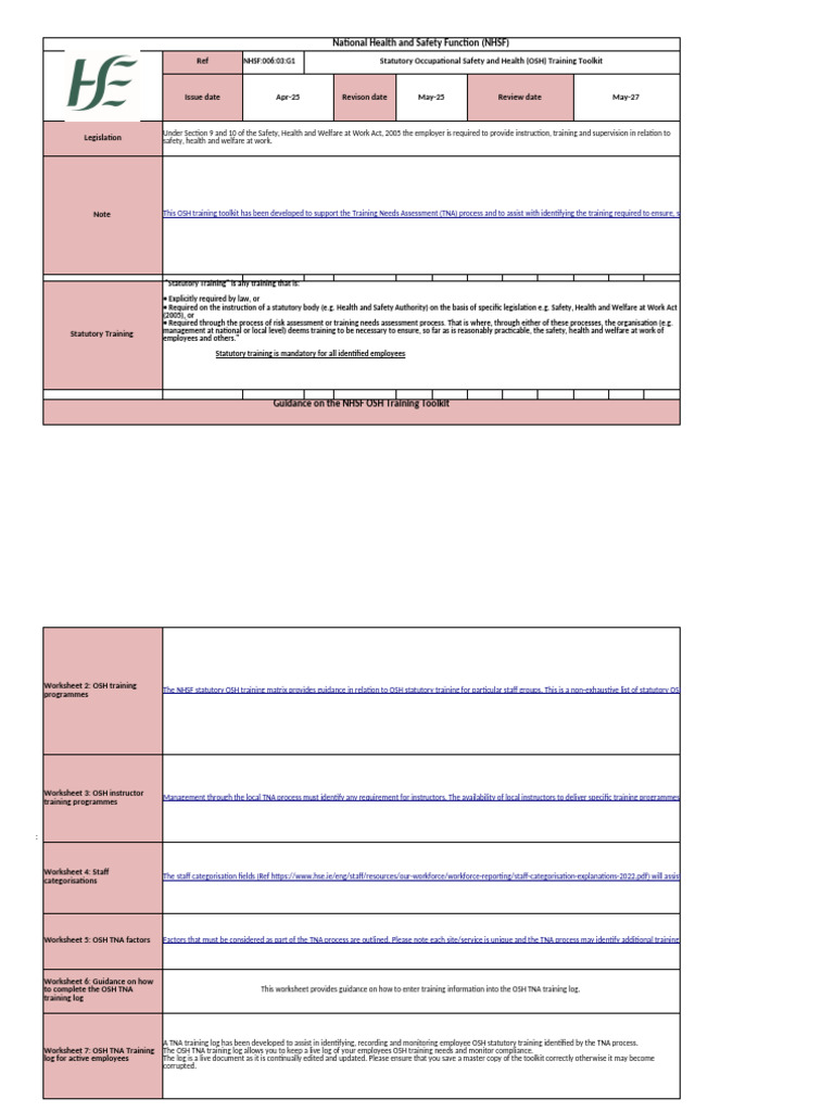 NHSF Statutory OSH Training Toolkit | PDF | Occupational Safety And ...