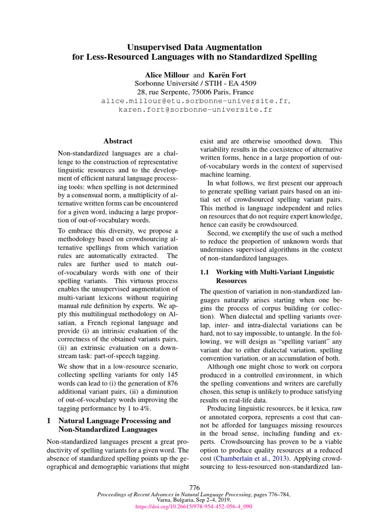 Unsupervised Data Augmentation For Less-Resourced Languages With No Standardized Spelling | PDF ...