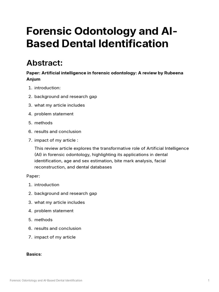 Forensic Odontology and AI-Based Dental Identification | PDF
