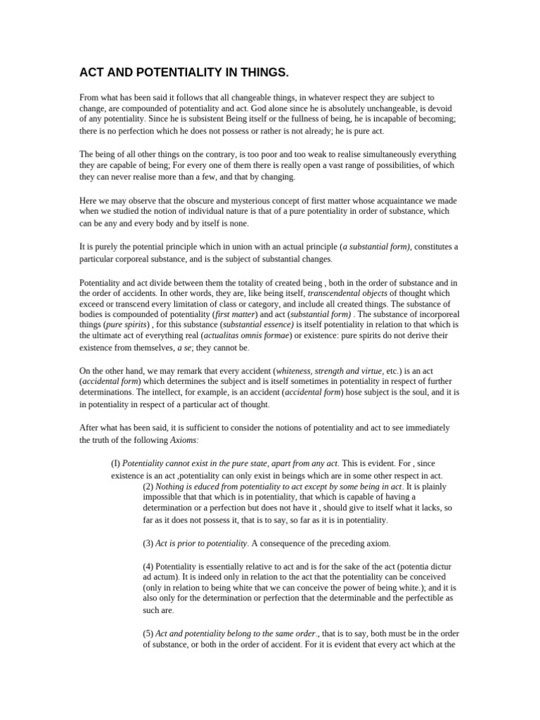 Understanding Act and Potentiality | PDF | Substance Theory ...