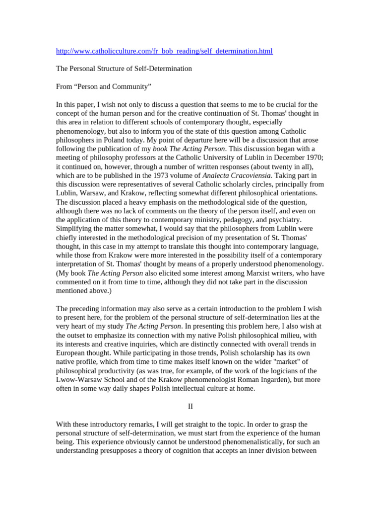 Personal Structure of Self-Determination | PDF | Experience | Reality