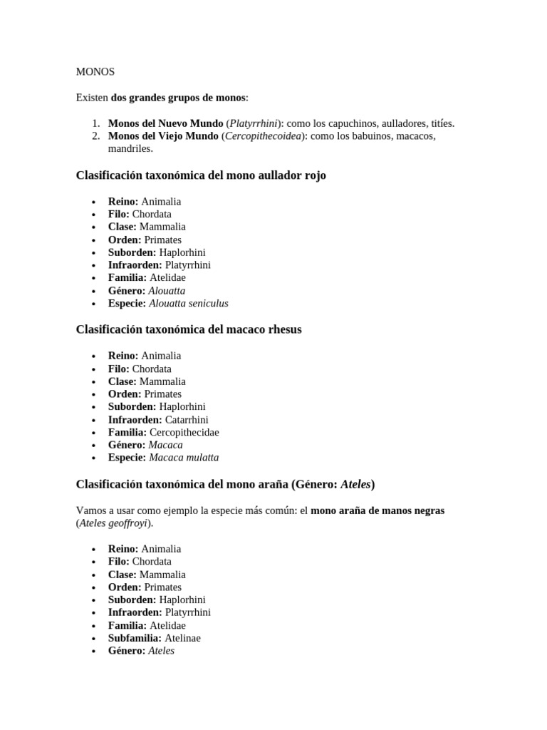 Clasificación de Monos y Taxonomía | PDF