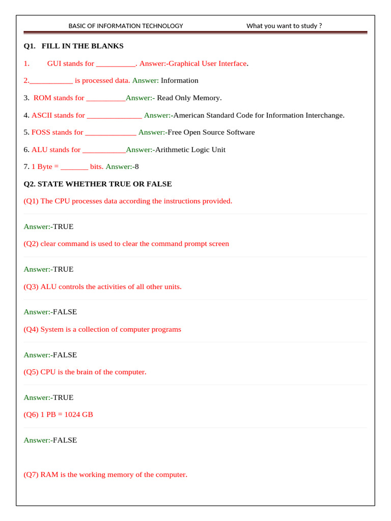 Basic of Information Technology What You Want To Study | PDF | Computer ...