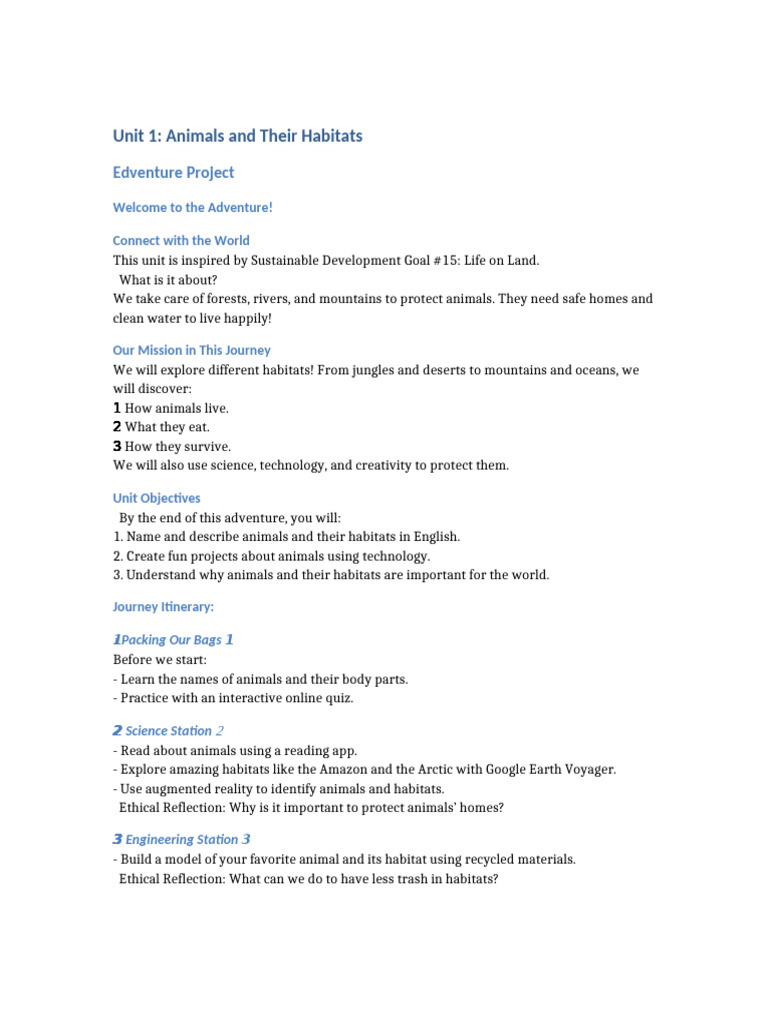 Unit 1 Animals and Their Habitats | PDF