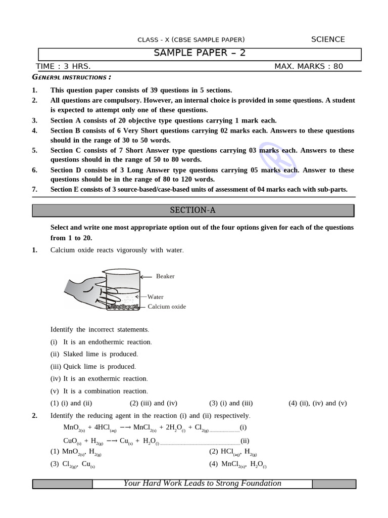 CBSE Sample Paper 2 Science | PDF | Redox | Physical Sciences