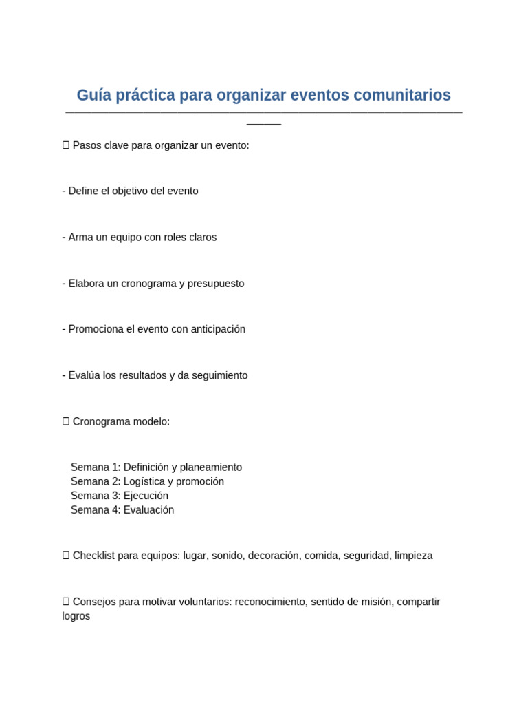 Guia Práctica para Organizar Eventos Comunitarios | PDF