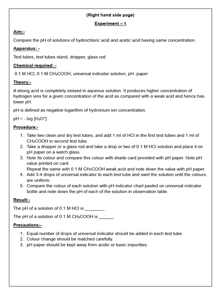 pH Comparison of HCl and Acetic Acid | PDF