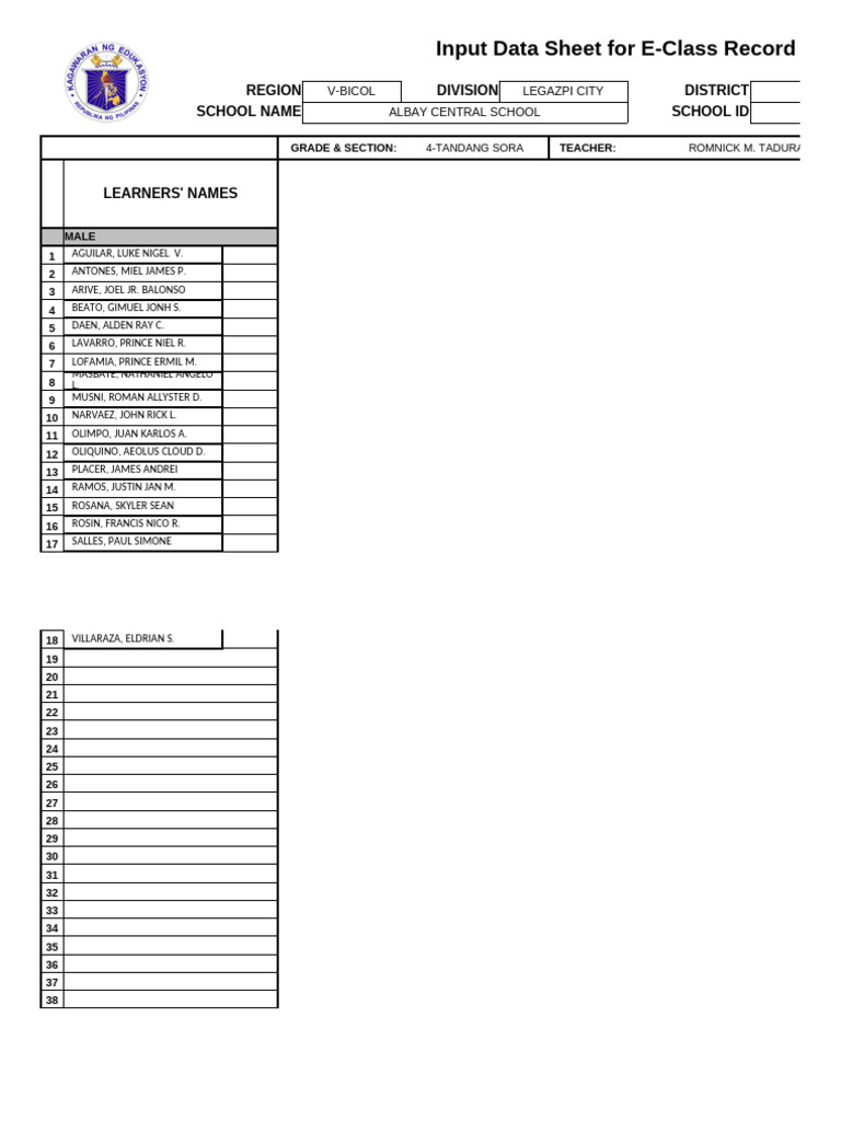 E-Class Record for Grade 4 Mathematics | PDF