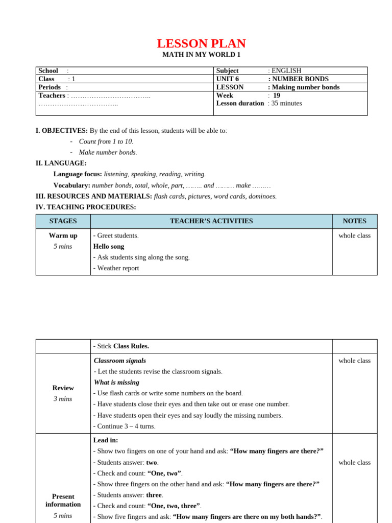 Math in My World 1 - Unit 6 | PDF | Lesson Plan | Learning