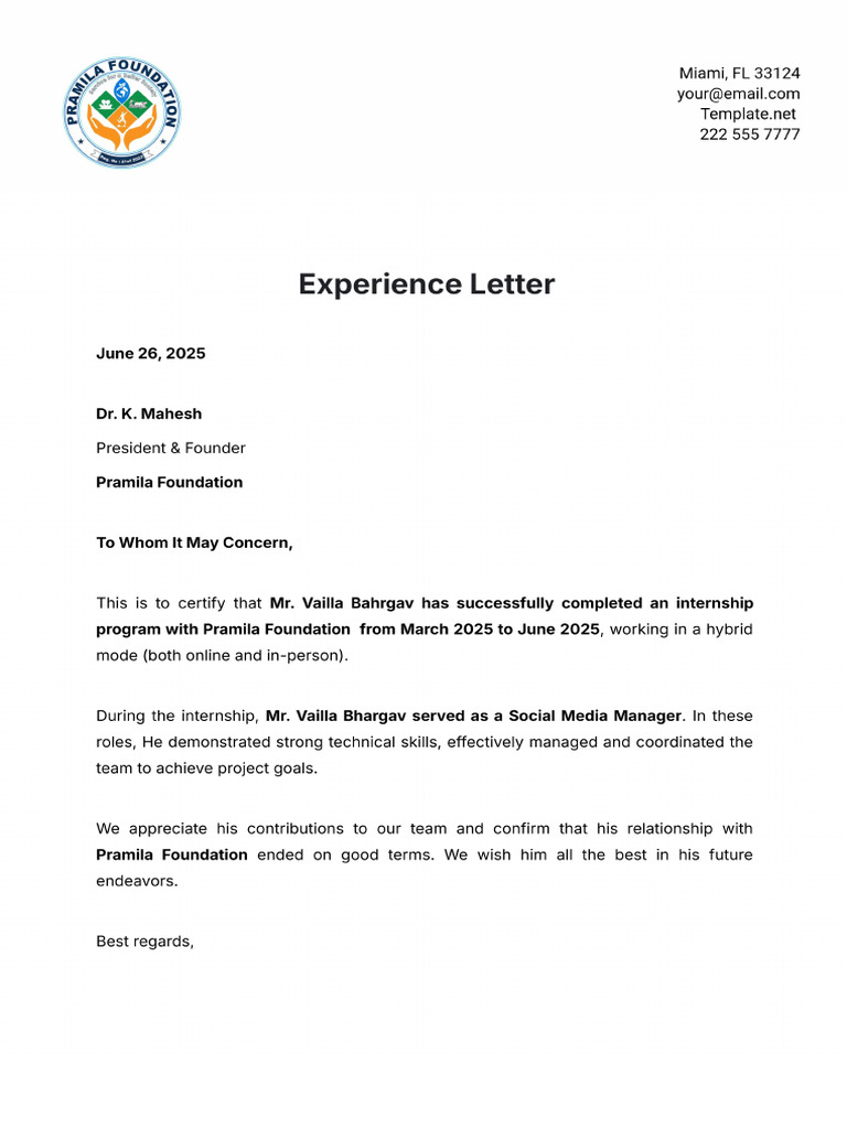 Experience Letter Template | PDF