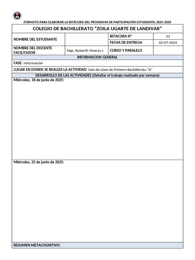 Bitacora # 01 Ppe 2025-2026 Junio | PDF