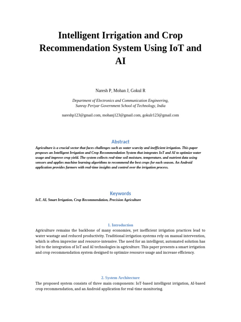 Smart Irrigation & Crop AI System | PDF | Artificial Intelligence ...