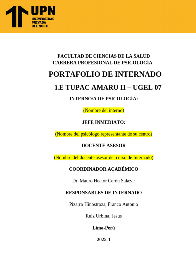 Formato de Portafolio de Internado de Psicología Upn Lo 2025-1 | PDF | Sicología | Psicología ...