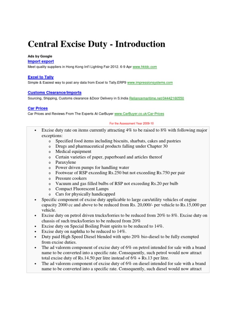 Central Excise Duty | PDF | Excise | Taxation